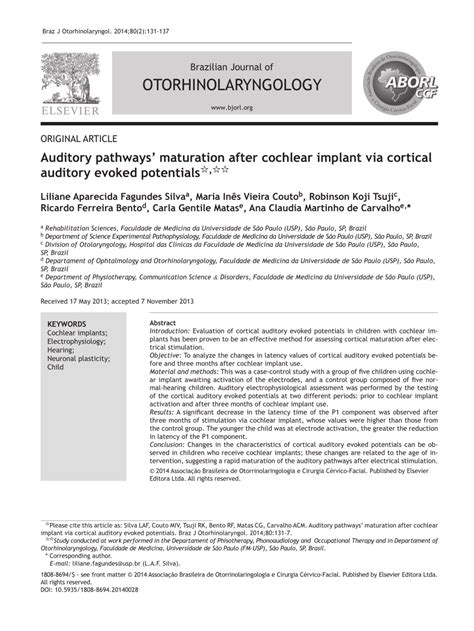 Pdf Auditory Pathways Maturation After Cochlear Implant Via Cortical Auditory Evoked Potentials