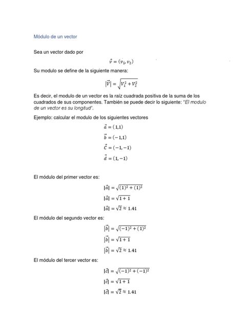 Cálculo Y Propiedades Del Módulo Vectorial Pdf