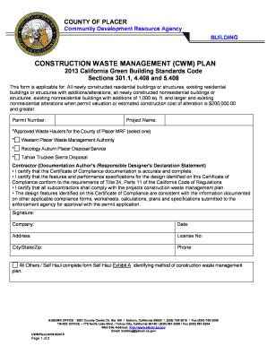 Fillable Online Placer Ca CONSTRUCTION WASTE MANAGEMENT CWM PLAN