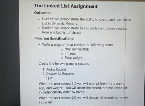 Solved The Linked List Assignment Outcome Student Will Chegg