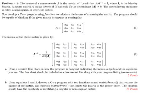 Solved The Inverse Of A Square Matrix A Is The Matrix A−1