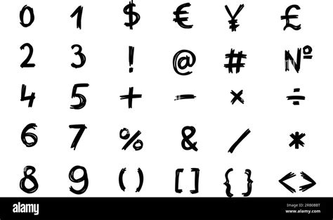 Scribble Black Special Mathematical And Other Symbols And Signs Font 0 To 9 Vector Illustration