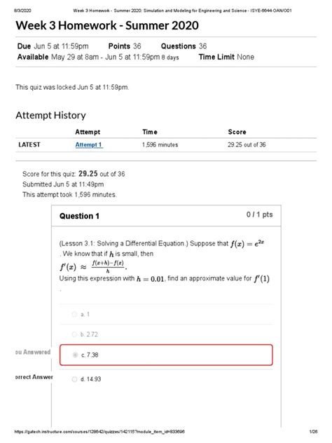 Week 3 Homework Summer 2020 Attempt History Pdf Monte Carlo