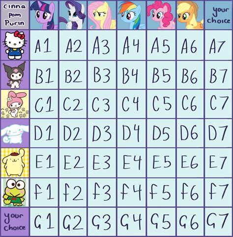 Mlp Breeding Grid 6 Mane 6 X Sanrio By Cinnapompurin On Deviantart