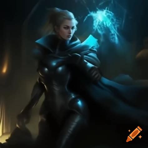 Cyborg Warrior In Dark Armor Amidst Neon Metropolis Light On Craiyon