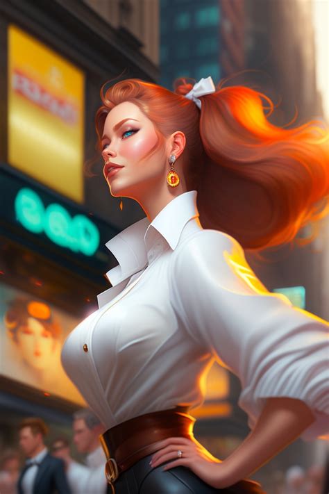 Lexica Extremely Beautiful Redhead Woman On Crowded New York Street Messy Bun Hair White