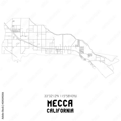 Mecca California Us Street Map With Black And White Lines Stock