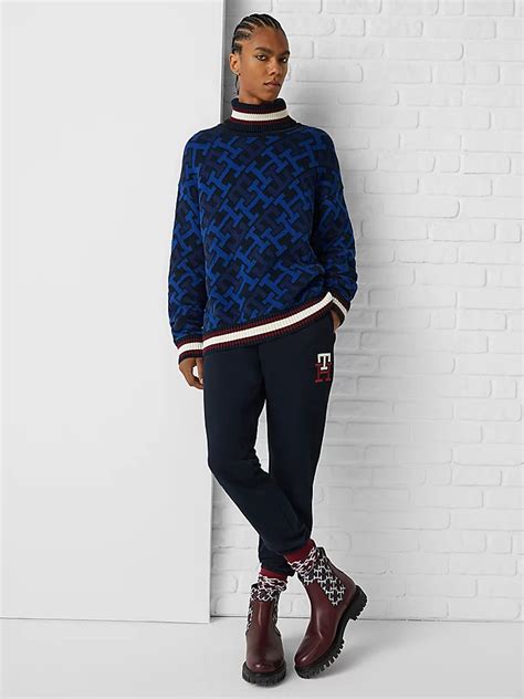 Th Monogram Oversized Fit Rollkragenpullover Blau Tommy Hilfiger