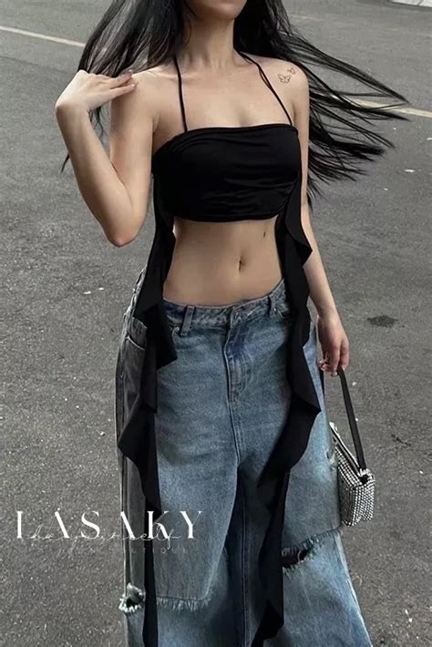 Lasaky Classy Halter Neck Tie Front Wrap Top In Solid Color Cami