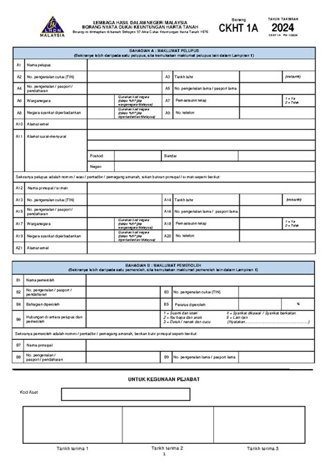 Tax Form Lhdn Borang Untuk Kegunaan Pejabat Kod Aset Bahagian A Maklumat Pelupus Sekiranya