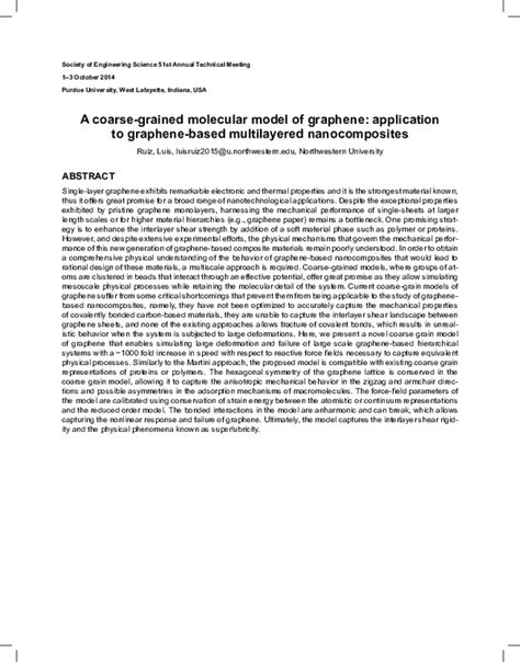 Pdf A Coarse Grained Molecular Model Of Graphene Application To