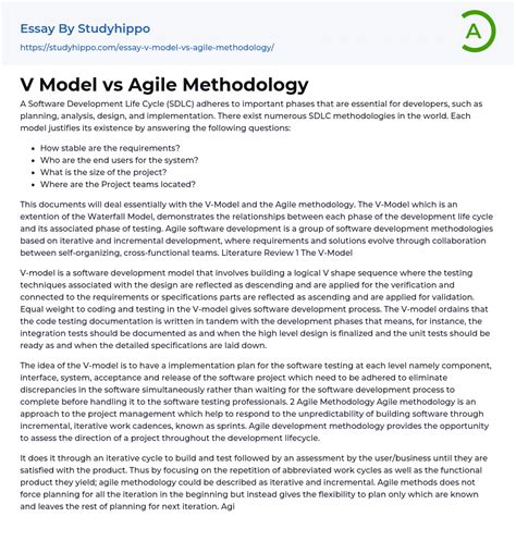 V Model Vs Agile Methodology Essay Example StudyHippo Com