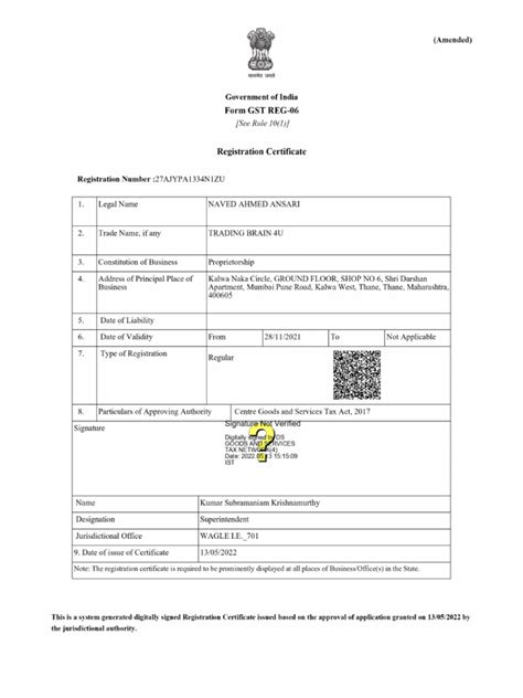 Gst Registration Certificate Pdf