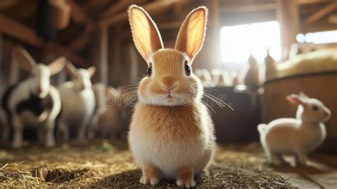 Adorable Brown Rabbit With Group Of Bunnies In Barn Stock Illustration Illustration Of Mammal