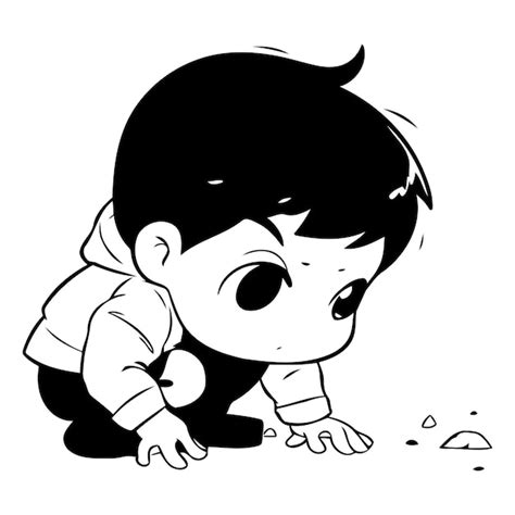 Ilustración De Un Niño Lindo Buscando Algo En El Suelo Vector Premium