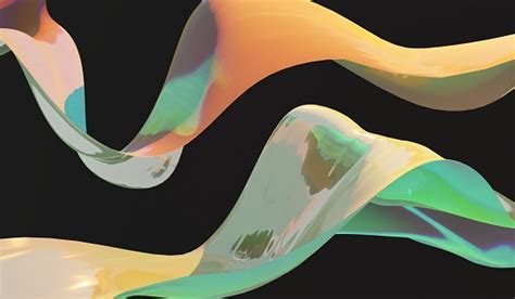 무지개 유리 리본 비행 또는 물 파도 투명한 홀로그램 도형을 움직입니다 추상적인 크리스탈 또는 아크릴 물결에 플라스틱 모양 흐르는 액체 라인 디자인 요소 부드러운 느낌의