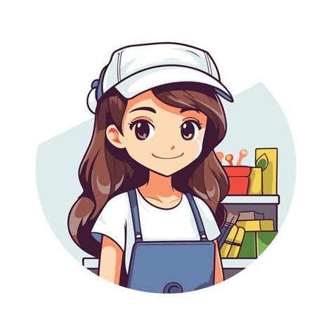 Cute Cartoon Girl In A Cap And Apron With Laptop Element Illustration