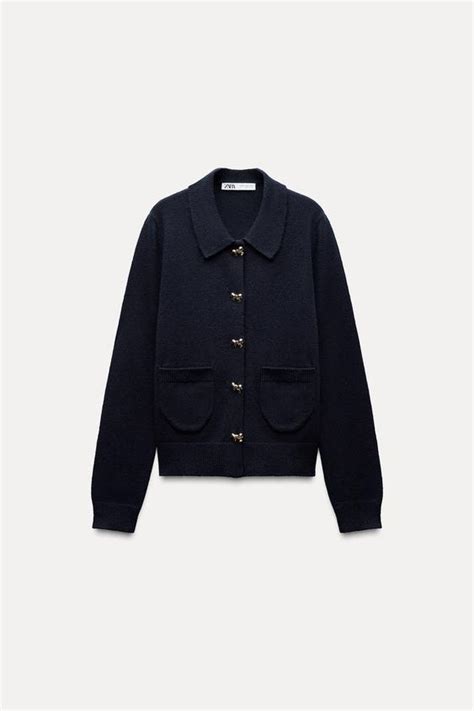 ჟაკეტი ნაქსოვი ღილები ბანტები Navy Blue Zara Georgia