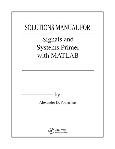 신시 Matlab Solution Manual Solutions Manual For By Signals And Systems Primer With Matlab