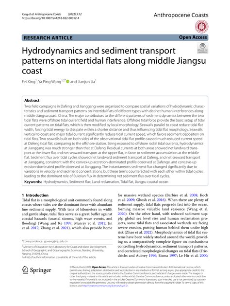 Pdf Hydrodynamics And Sediment Transport Patterns On Intertidal Flats