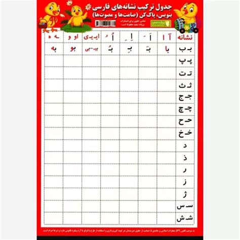 خرید و قیمت جدول ترکیب نشانه های فارسی بنویس و پاک کن سایز 50در 70 از