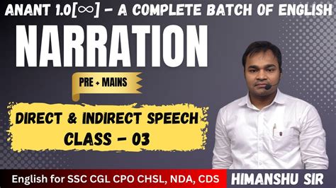Narration Class 03 Direct And Indirect Speech For SSC Pre Mains