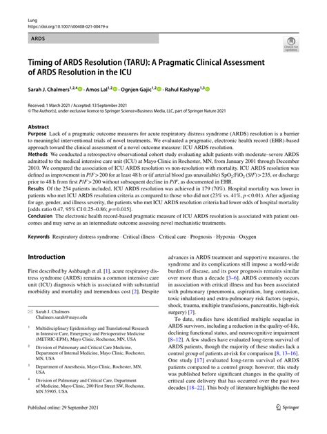 Pdf Timing Of Ards Resolution Taru A Pragmatic Clinical Assessment