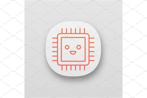 Smiling Processor App Icon Outline Icons ~ Creative Market