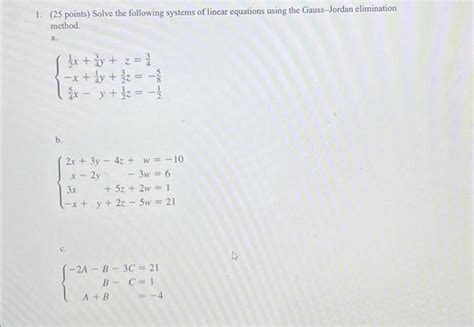 solved 1 25 points solve the following systems of linear