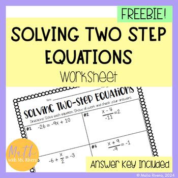 Solving Two Step Equations Worksheet Homework 7th Grade Math FREE