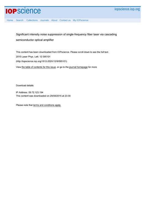 Pdf Significant Intensity Noise Suppression Of Single Frequency Fiber Laser Via Cascading