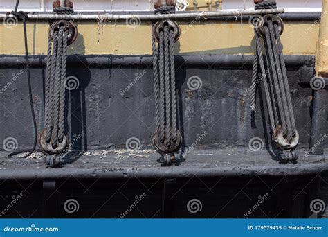 Block And Tackle Rigging On An Old Sailing Ship Ropes For Boat Sails