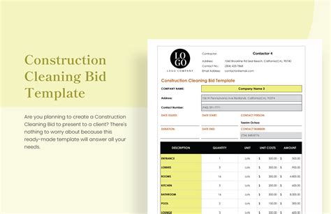 Excel Construction Bid Template