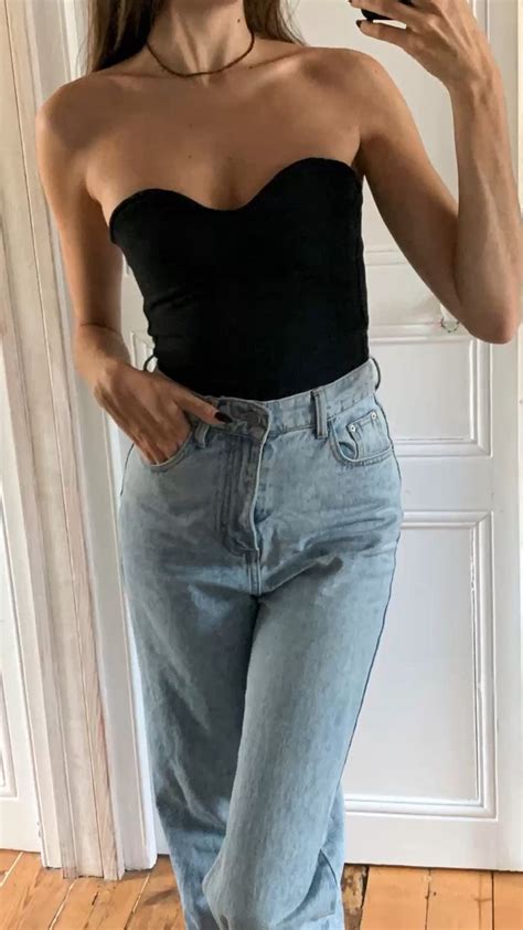 Sewing corset black top bustier noir idée tenue noir et jean bleu blue