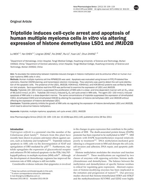 Pdf Triptolide Induces Cell Cycle Arrest And Apoptosis Of Human