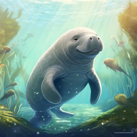 Premium Ai Image Amazonian Manatee Animated Disney Style