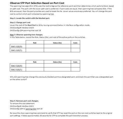 Solved Observe Stp Port Selection Based On Port Cost The Spanning Tree