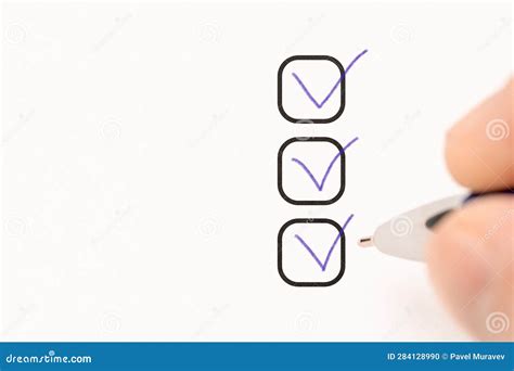 Three Checkboxes Hand With Pen Writing Check Mark On Checklist Cropped Hand Marking On Check