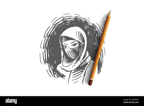 Woman Hijab Islam Arab Beautiful Concept Hand Drawn Isolated