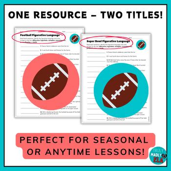 Figurative Language Worksheet Activity Super Bowl Football Middle