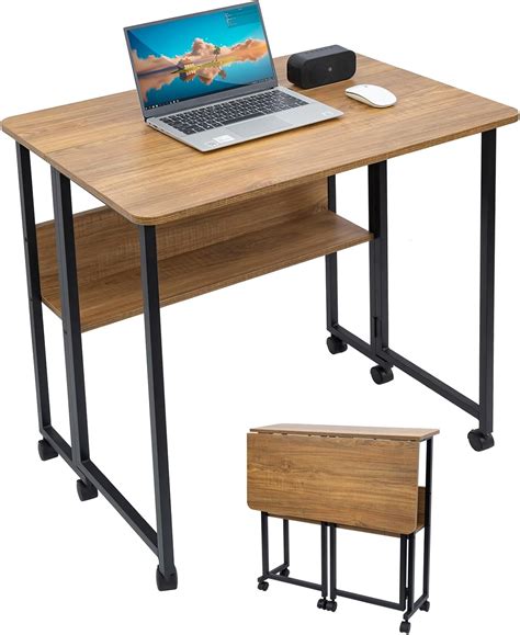 Mobile Foldable Desk W Wheels And Feet Pads Rolling Desk Foldable Computer Desk Small