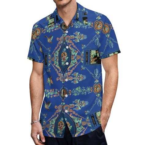 Sfneewho Antique Victorian Era Aesops Fable Hawaiian Shirt Mens Button