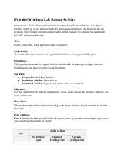 Practice Writing A Lab Report Docx Practice Writing A Lab Report Activity Instructions Use
