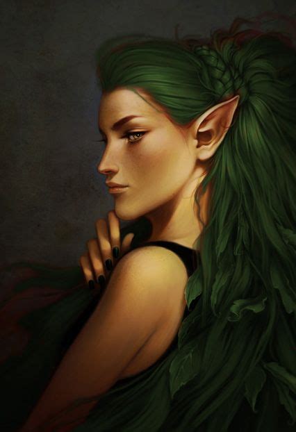 Green Hair Elf Female Elf Elves Character Portraits