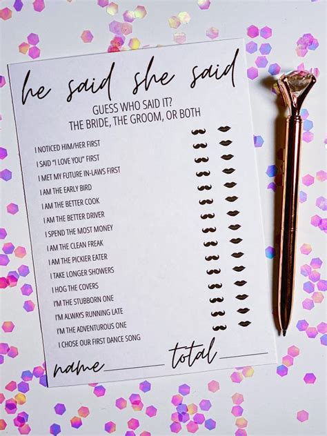 He Said She Said Bridal Shower Game Free Printable Artofit