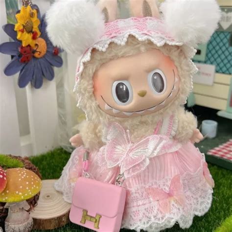 Pop Mart Labubu The Monsters Plush Doll Diy Pink Butterfly Dress Pink