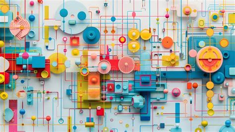 Exploring Abstract Colorful Geometric Shapes Interconnected By Vibrant