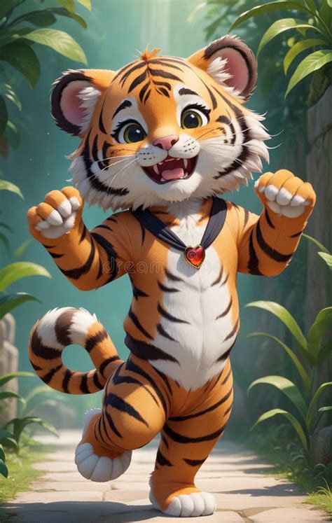 A Very Cute Anthropomorphic Tiger Is Smiling Stock Illustration