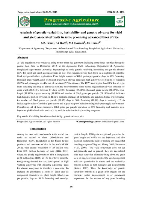 Pdf Analysis Of Genetic Variability Heritability And Genetic Advance