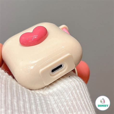 สีชมพู Girly Love Heart Charm Airpods กรณีหูฟังไร้สายบลูทูธ Soft Tpu